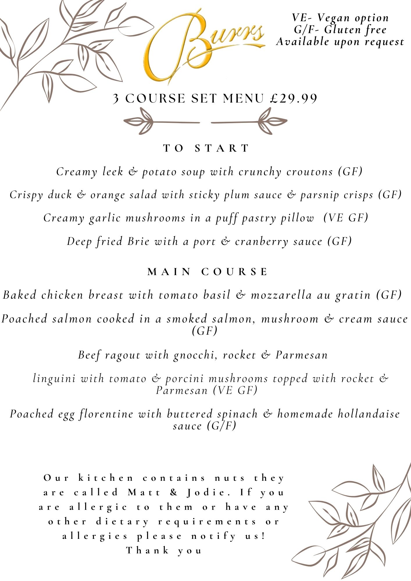 Menu – Burrs Restaurant